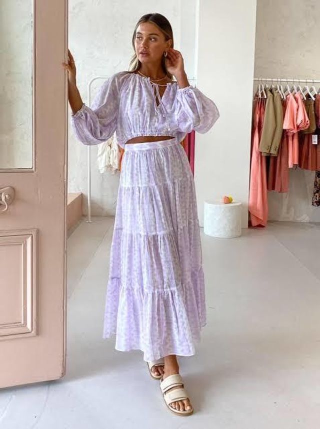 Aje Sunbeam Ruched Bustier and Cosmos Tiered Maxi Skirt Set Ivory Size ...